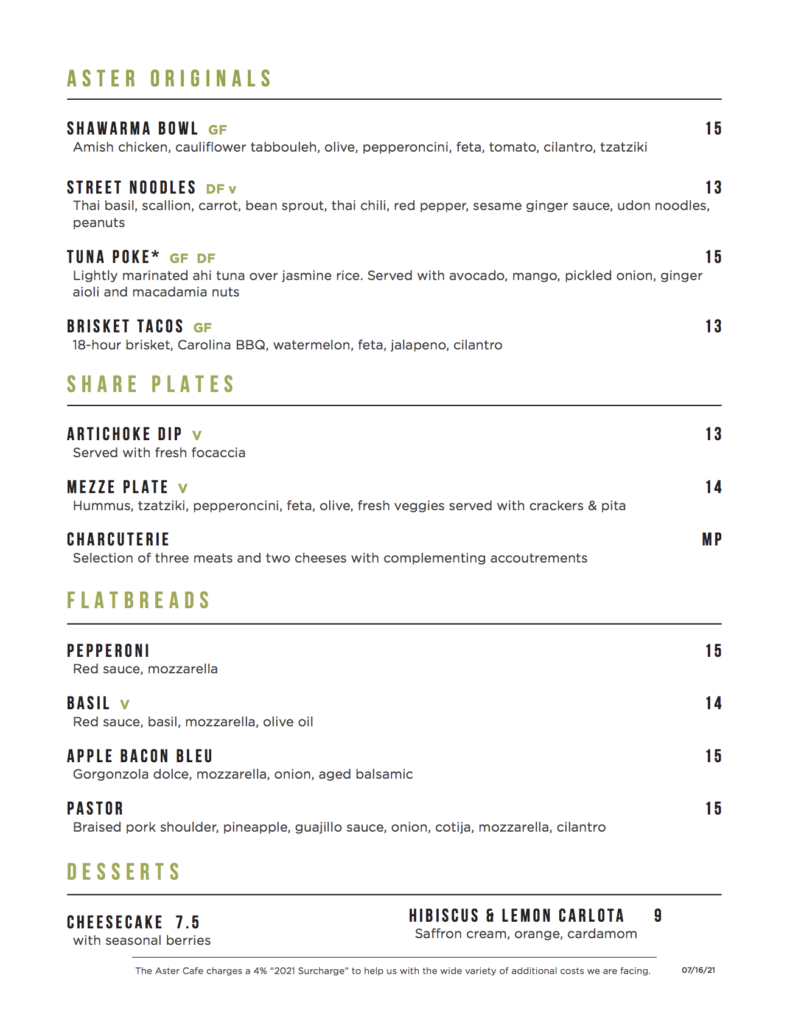 Menu - Aster Cafe