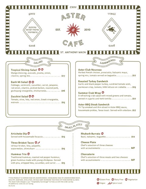 Menu - Aster Cafe