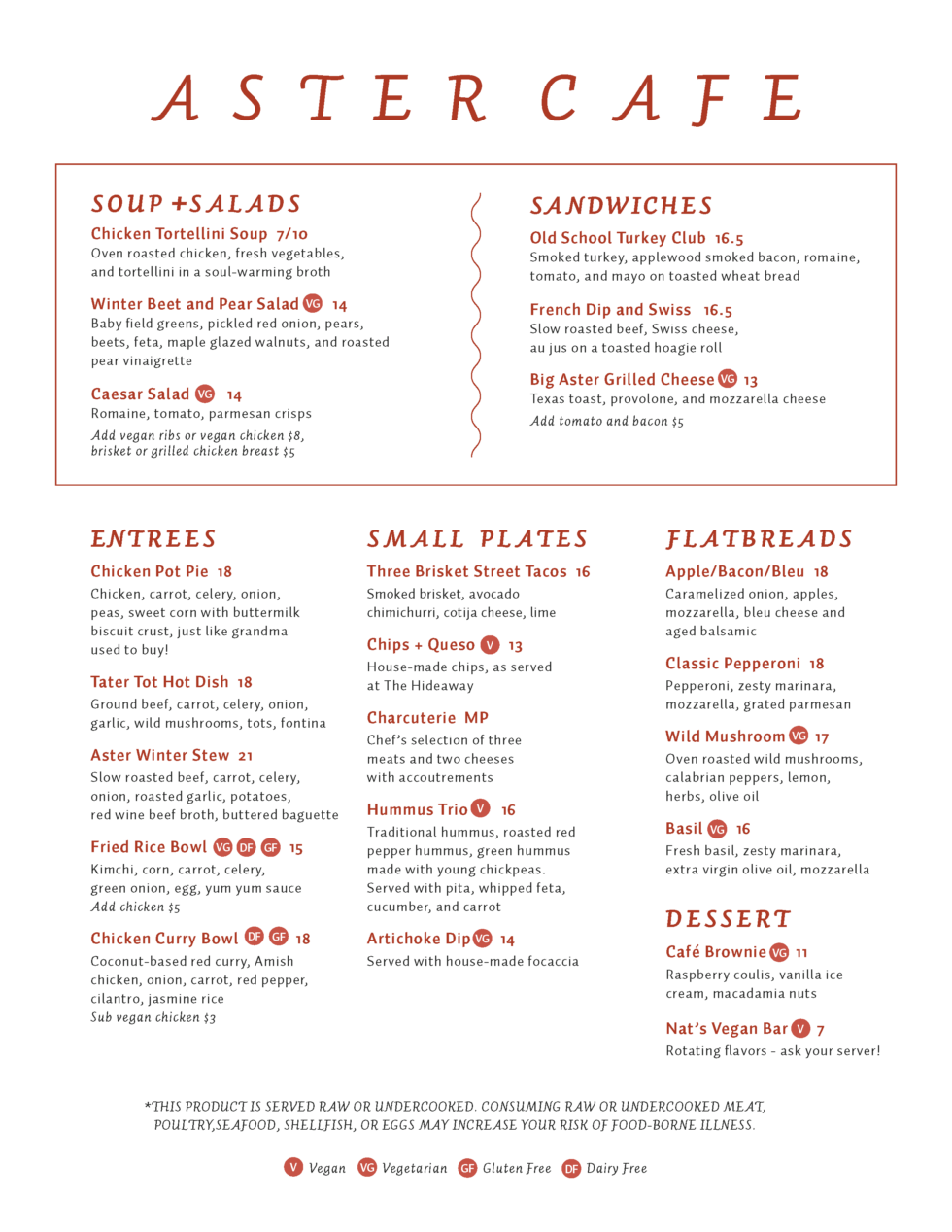 Menu - Aster Cafe