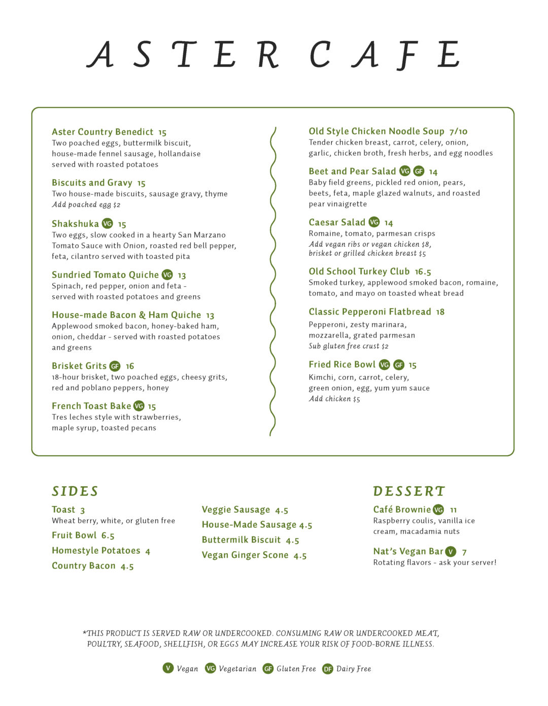 Menu - Aster Cafe